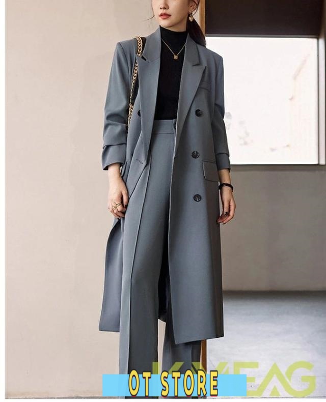 セットアップ レディース パンツスーツ ロングジャケット+ズボン ２点セット レディーススーツ 春 秋 冬 秋冬 中綿入り カジュアル スーツ ロング丈コート 体型カバー 成人式 フォーマル セレモニー スーツ ワイドパンツ ジャケット 着回し 大きいサイズ ビジネス 入学式