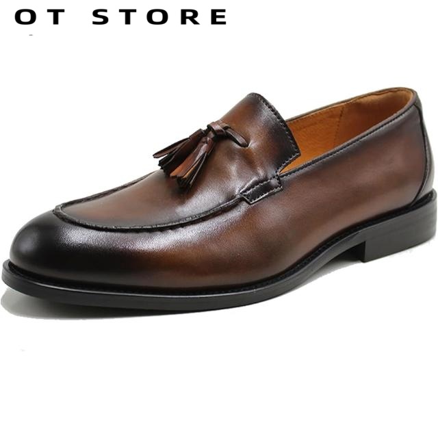 メンズ ローファー タッセル 本革 ビジネスシューズ スリッポン 歩きやすい カジュアル 通勤 革靴 紳士靴 3E　ブラウン