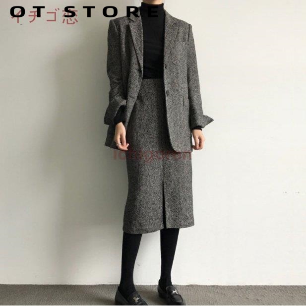 セットアップ スカートスーツ レディース ビジネススーツ ジャケット ロングスカート スリット入り リクルートスーツ OL 通勤 ジャケット+スカート