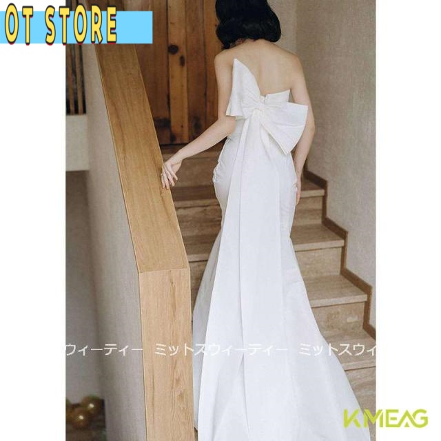 ウェディングドレス スレンダードレス ウエディングドレス 二次会 花嫁 パーティードレス 披露宴 ブライダル 結婚式 ロングドレス エレガント 前撮り 後ろリボン