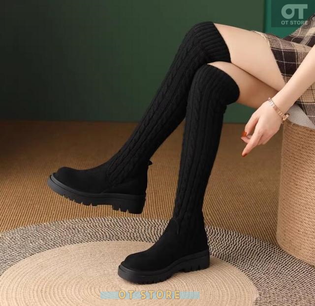 ソックスブーツ　ロングブーツ ニーハイブーツ ソックスブーツ　ニットブーツ　ショートブーツ　ロング丈 レディース ストレッチ 靴 歩きやすい 大きいサイズ 秋冬 美脚 防寒