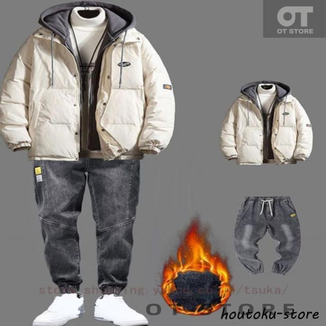 セットアップ メンズ 冬 ジャージ 上下セット 中綿コート スウェットパンツ 2点セット 中綿 ジップアップ 前開き 防風 防寒 軽量 暖かい アウター