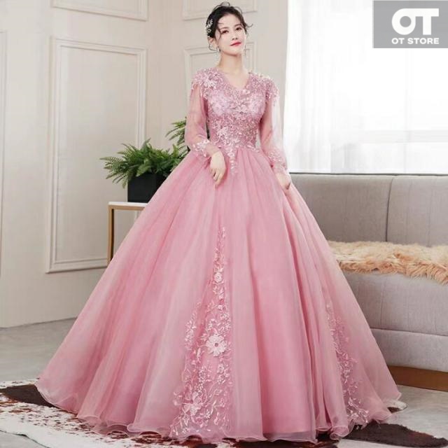 カラードレス ロングドレス 演奏会用ドレス 演奏会 ピアノ 発表会 パーティードレス 袖付き 袖あり 二次会 結婚式 花嫁 大きいサイズ ドレス 大人 ステージ衣装 ワンピース 舞台衣装 コンサート花