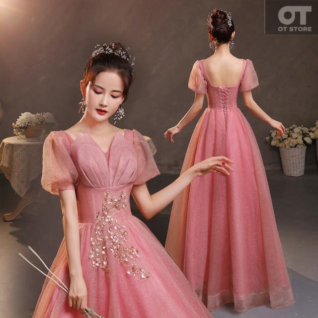 カラードレス ロングドレス 半袖 演奏会用ドレス 演奏会 ピアノ 発表会 パーティードレス 二次会 結婚式 花嫁 大きいサイズ ドレス 大人 ステージ衣装 ワンピース 舞台衣装 コンサート花嫁 披露宴