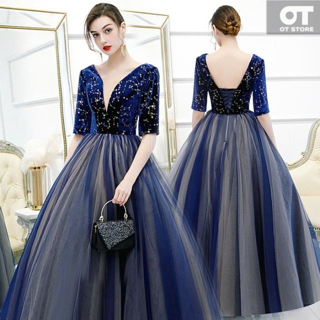 演奏会用ドレス 演奏会 袖あり ロングドレス スカート ピアノ 発表会 大きいサイズ ドレス 大人 結婚式 パーティードレス カラードレス ステージ衣装 ワンピース 舞台衣装 コンサート花嫁 披露宴