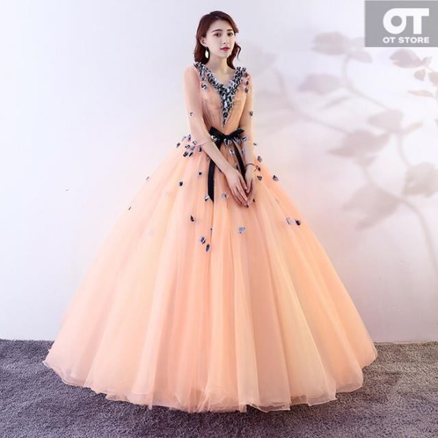 カラードレス ロングドレス 七分袖 演奏会用ドレス 演奏会 ピアノ 発表会 パーティードレス 二次会 結婚式 花嫁 大きいサイズ ドレス 大人 ステージ衣装 ワンピース 舞台衣装 コンサート花嫁 披露