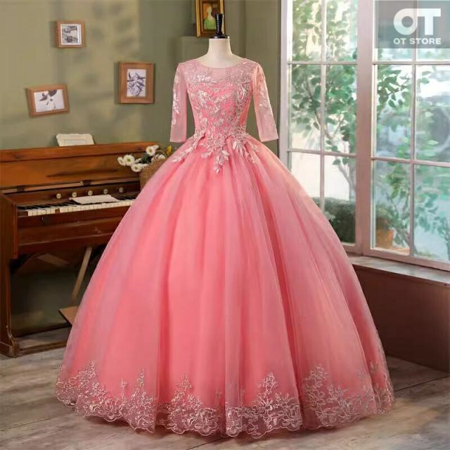 カラードレス 演奏会 ロングドレス 演奏会用ドレス ウエディングドレス 二次会 結婚式 ピアノ 発表会 大きいサイズ パーティードレス 披露宴 コンサート花嫁 袖付き 袖あり