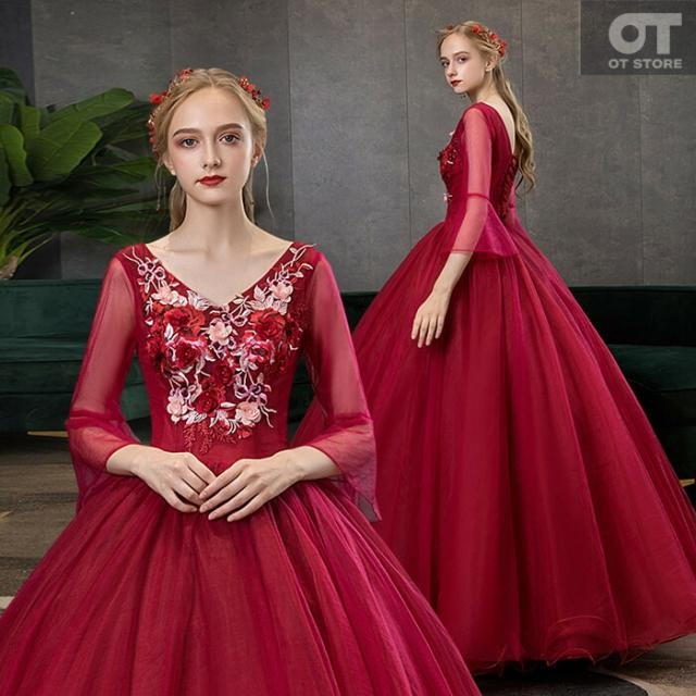 演奏会用ドレス 演奏会 袖あり 長袖 ロングドレス スカート ピアノ 発表会 大きいサイズ ドレス 大人 結婚式 パーティードレス カラードレス ステージ衣装 ワンピース 舞台衣装 コンサート花嫁 披