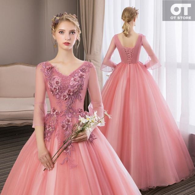 演奏会用ドレス 演奏会 ロングドレス 長袖 袖あり スカート ピアノ 発表会 大きいサイズ ドレス 大人 結婚式 パーティードレス カラードレス ステージ衣装 ワンピース 舞台衣装 コンサート花嫁 披