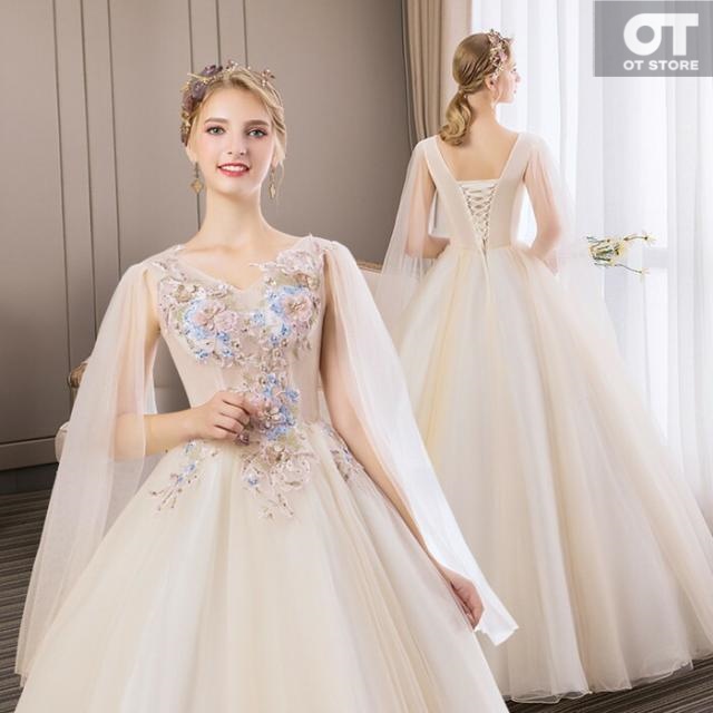 カラードレス 演奏会 ロングドレス ボレロ 袖付き 袖あり 演奏会用ドレス ウエディングドレス 二次会 結婚式 ピアノ 発表会 大きいサイズ パーティードレス 披露宴 コンサート花嫁