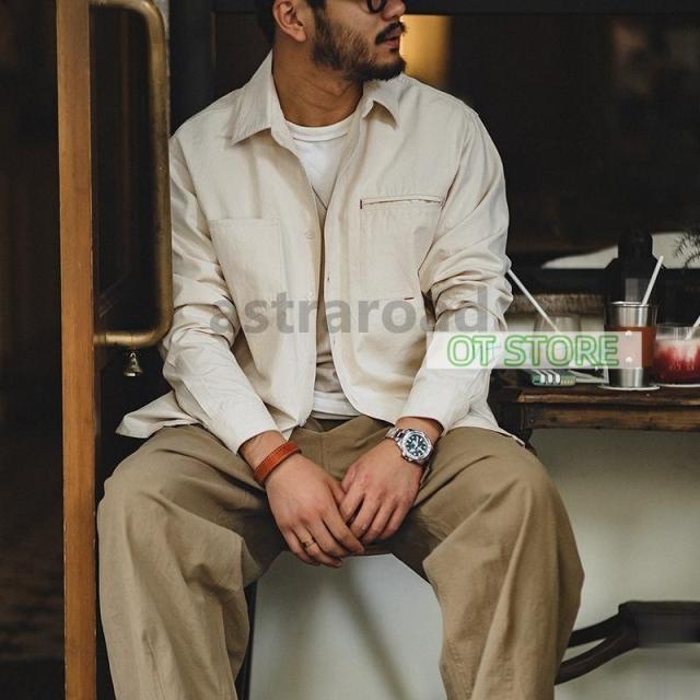 ワークシャツ シャツジャケット メンズ 長袖 無地 綿 大きいサイズ ベージュ レギュラーカラー フレンチワークアウター ジャケット ミリタリーシャツ おしゃれ