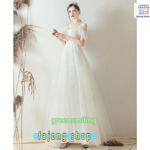 ウェディングドレス aラインドレス 白 花嫁 ウエディングドレス 二次会 パーティードレス 披露宴 ブライダル 結婚式 ロングドレス サテン 発表会 オフショルダー
