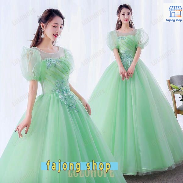 カラードレス ウェディングドレス ロングドレス 演奏会 ピアノ 発表会 ポワン袖 パフスリーブ 袖あり パーティードレス 大人 ステージ 衣装 大きいサイズ 結婚式