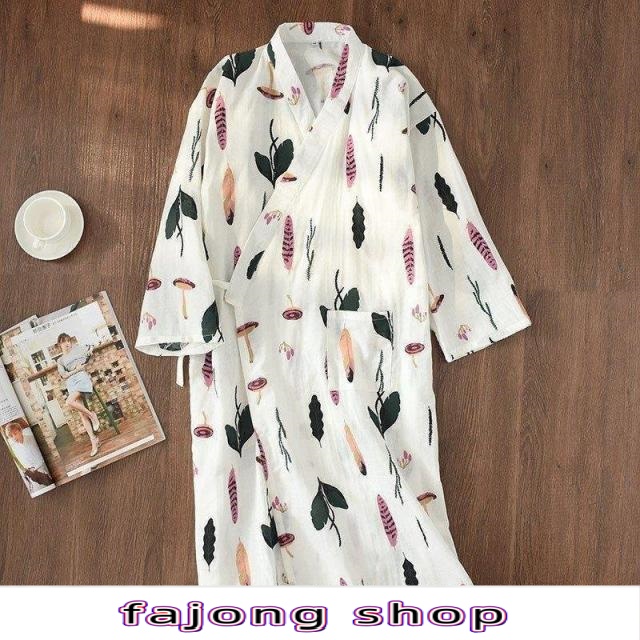 バスローブ ルームウェア レディース パジャマ ロング丈 ガウン プリント コットン 春夏秋 長袖 サウナ ホテル 温泉 カーディガン 大きいサイズ 部屋着 寝巻き