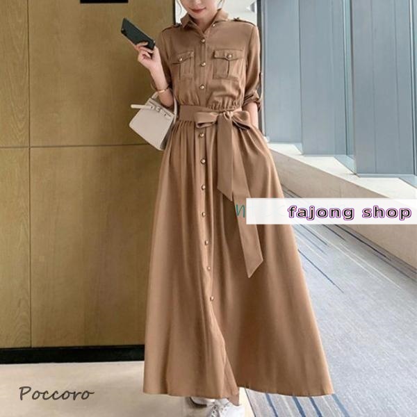 ワンピース レディース 40代 50代 きれいめ 春 夏 春夏 秋 フォーマル 無地 襟付き 長袖 ロング丈 Aライン