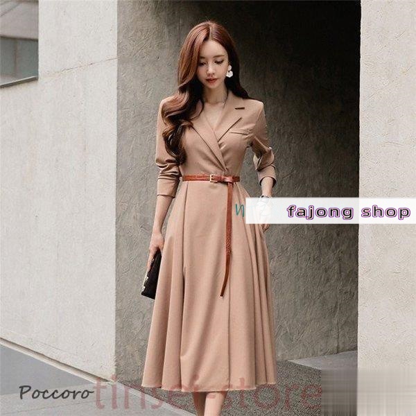 ワンピース レディース きれいめ ロング丈 秋 冬 結婚式 ドレス ベルト付き マキシワンピース 大きいサイズ 長袖 フォーマル 通勤 OL 20代 30代 40代