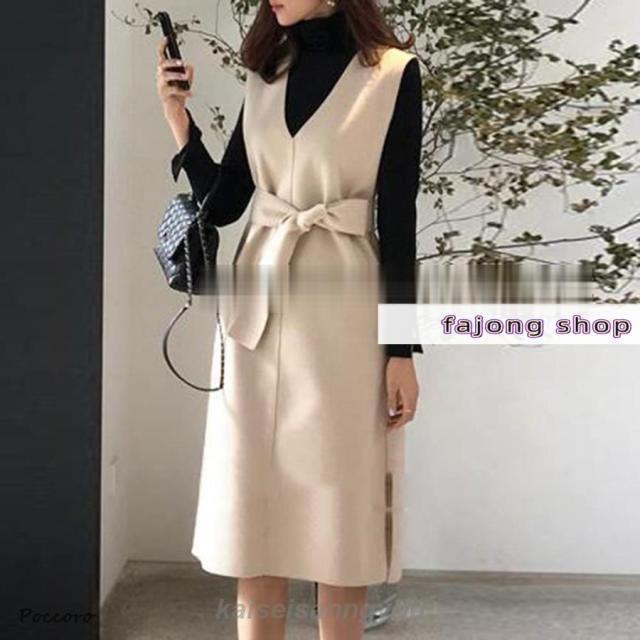 ワンピース レディース ワンピース 秋 冬 ワンピースきれいめ ジャンパースカート 膝丈ワンピース 40代 スリットスカート サロペットワンピース 春 ファッシ