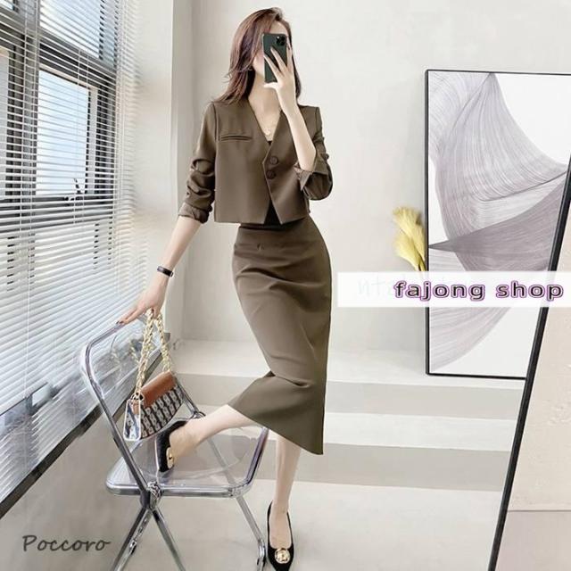 セットアップ 2点セット スーツ フォーマルスーツ レディース 長袖 スカートスーツ ビジネス 無地 ジャケット スカート ロング丈 オフィス 春 夏 秋 冬 オールシ