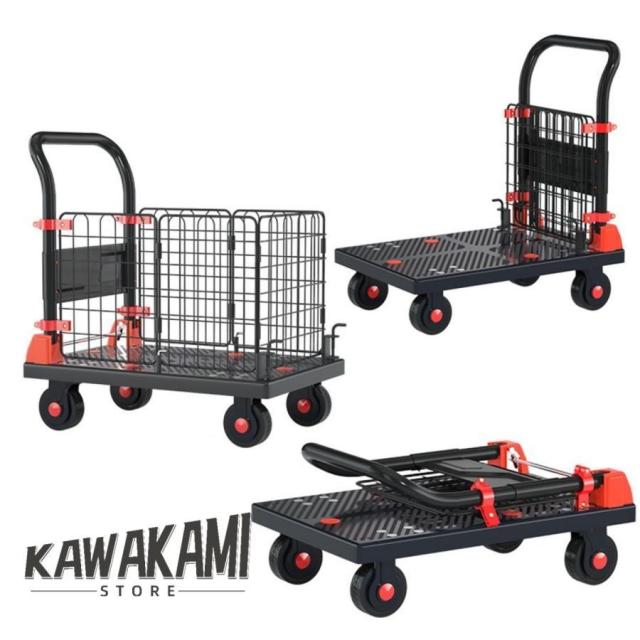 カゴ台車 運搬台車 折りたたみ式 ストッパー付き 手押し台車 カゴ付き 簡単組み立て 家庭用 業務用 引越し 便利 倉庫 工場 店舗 会社 1台３役 静音