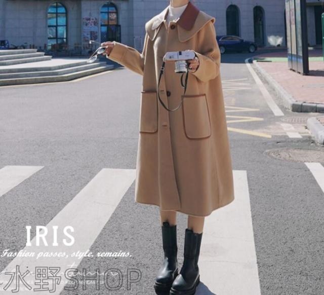 送料無料コート ｐコート　ロング丈　長袖　ロールカラー　カジュアル　レディース　秋冬　防寒　無地　シンプル　大人かわいい　甘い