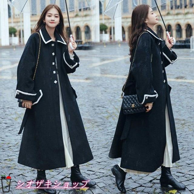チェスターコート レディース 秋冬 40代 ロングコート 黒 ロング丈 ラシャコート ひざ下 厚手オーバー ゆったり アウター 通勤 着痩せ オシャレ 大人