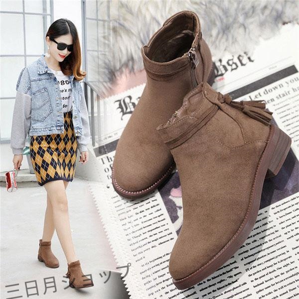 ショートブーツ レディース シューズ タッセル フラット スエード 軽量 シンプル おしゃれ 防滑 あったか 通勤 カジュアル 大人 履きやすい
