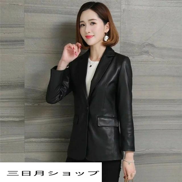 本革ジャケット 革コート ラムレザージャケット 女性 リアルレザー 秋冬アウター 折り襟ジャケット ショート丈 長袖 ブラック ホワイトデー
