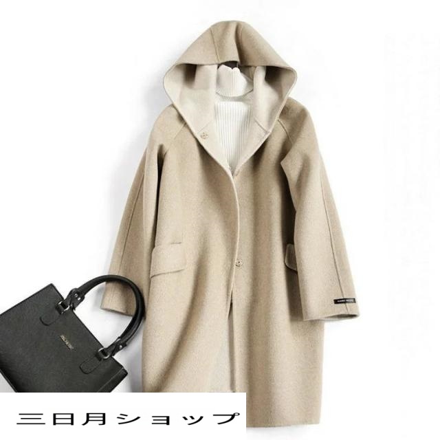 レディースコート ウールコート フード付き ミディアム丈 ウールジャケット ウール90％ オフィスカジュアル アウター レディースファッション フォマールジャケット リッチ 新品入荷