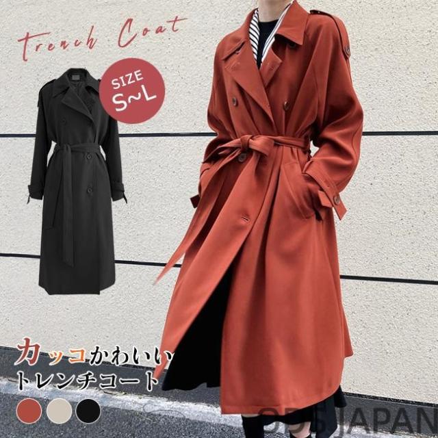 秋新作 トレンチコート ロング丈 無地 レディース ゆったり アウター 春秋アウター ジャケット コート カジュアル 大きいサイズ 通勤 OL