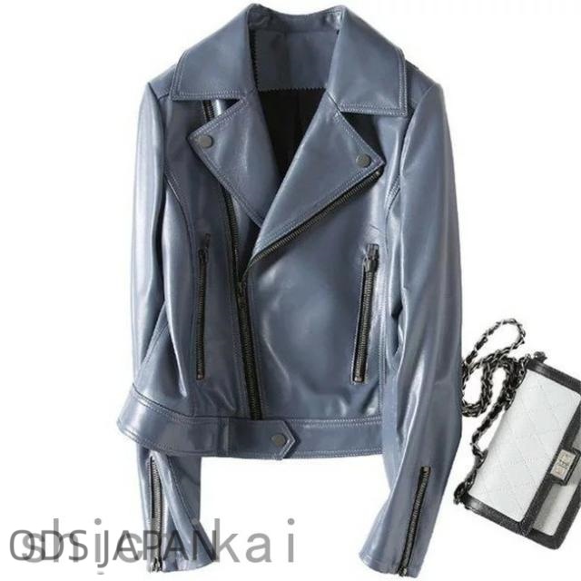 春秋 本革レディースライダースジャケット ラムレザージャケット 羊革ジャケット 革ジャン レザーコート テーラードバイクジャケット 通勤 ブルゾン ホワイトデー