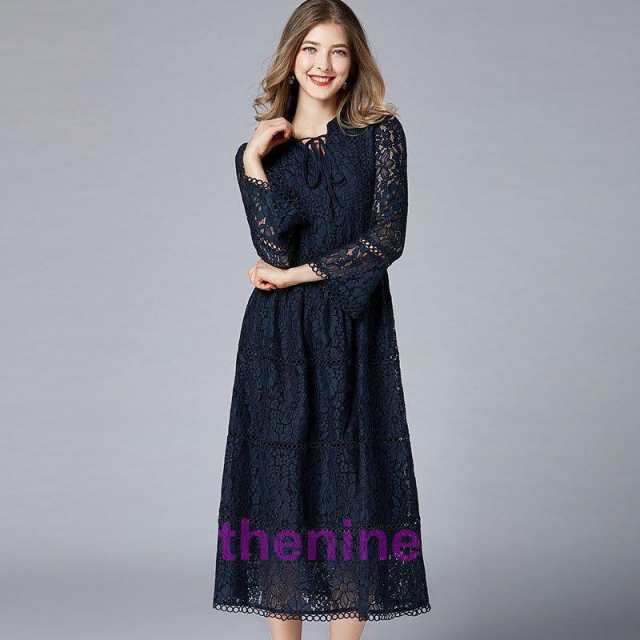 ワンピースパーティードレス秋物レースドレス結婚式袖ありフォーマルドレスロング大きいサイズ服装大人きれいめカジュアル上品40代30代50代