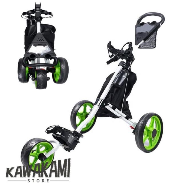 グリーンゴルフカート プッシュプルゴルフカート 折り畳み式カート アルミ合金製 ハンドブレーキとドリンクホルダー付き 開閉が簡単 練習収納 手引きゴルフクラ
