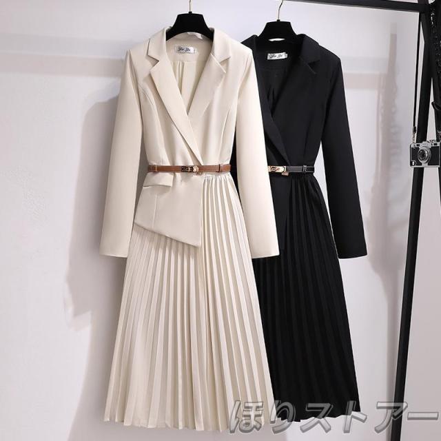 スーツワンピース レディース きれいめ ロングワンピース 40代 フォーマル 結婚式 ドレス パーティー 二次会ドレス ワンピース ベルト付き 着痩せ 大人 上品