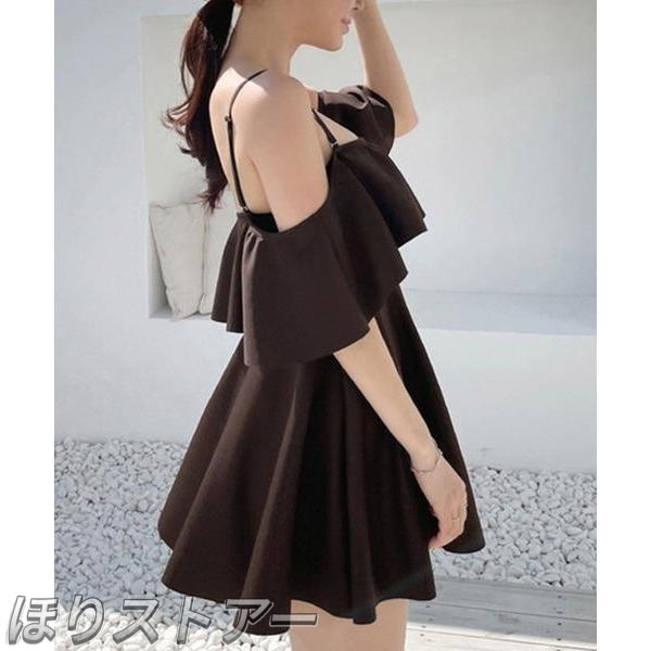 水着 2way オールフリルブラウンワンピース 水着