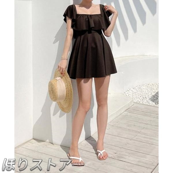 水着 2way オールフリルブラウンワンピース 水着 その他水着