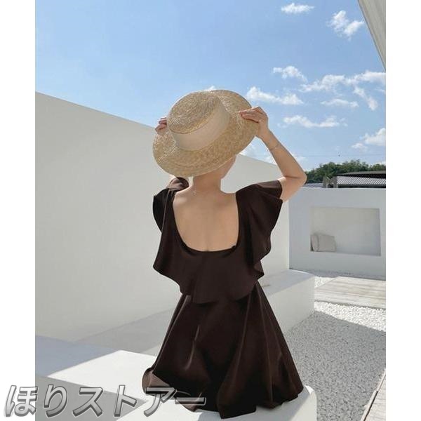 水着 2way オールフリルブラウンワンピース 水着 その他水着