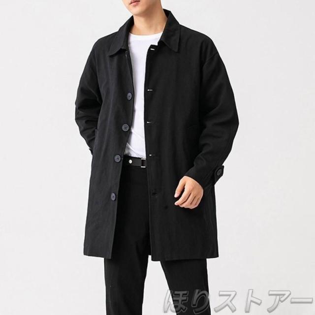 メンズ ステンカラーコート チェック ビジネスコート 膝上 ミドル丈 シンプル 大きいサイズ 通勤 仕事 オフィス アウター 冬服 秋服 春