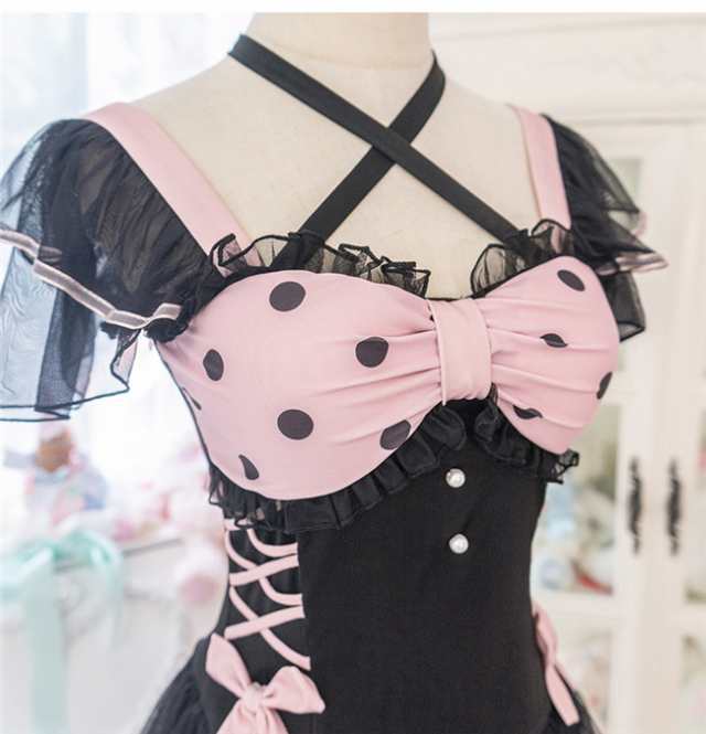 ワンピース水着 レディース ロリータ風 かわいい フリル リボン 水着