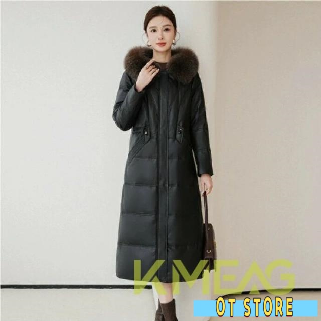 レディース レザー ダウンコートフード付き フォックスファー レディース 本革 コート ダウンコート ロング丈 レザーコート 秋冬 アイテム 防寒 ダウン コート 暖かい