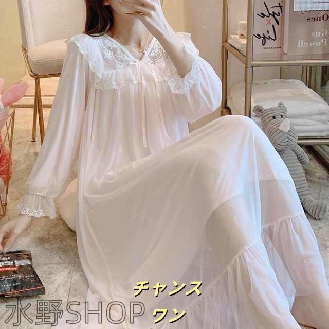 ネグリジェ 寝間着 ワンピースネグリジェ ドレス ワンピース パジャマ お家時間 ホワイト ワンサイズ フリル 透け感 シースルー こなれ感