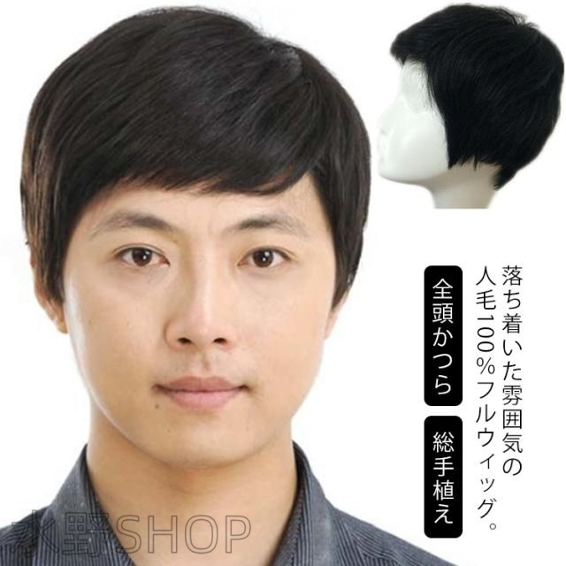 ウィッグ 人毛 メンズ フルウィッグ ショート かつら 自然 うぃっぐ wig 全頭かつら 医療用ウィッグ 男性 医療用かつら 総手植え ナチュラル 白髪隠し ビジネス カジュアル 普段使い ネット付き 通気性 装着簡単 短髪 黒髪 送料無料