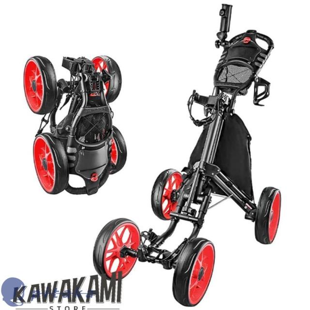 ゴルフカートプッシュプルゴルフ用カート折り畳み式カート アルミ合金製 ハンドブレーキとドリンクホルダー付き 開閉が簡単 練習収納 手引きゴルフ