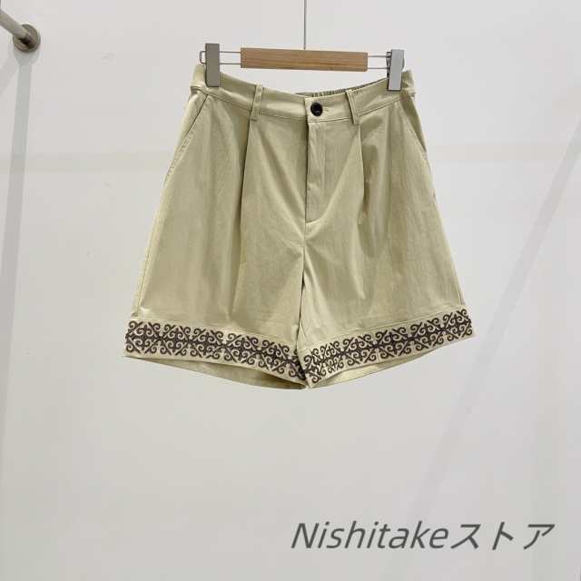 夏のレディースファッション 民族風刺繍デザイン Aライン ハイウエストワイドパンツ ゆったり履き心地 スリム見え カジュアル 弾性ウエスト ショーツスタイル 夏のレディースファッション 民族風刺繍デザイン Aライン ハイウエスト