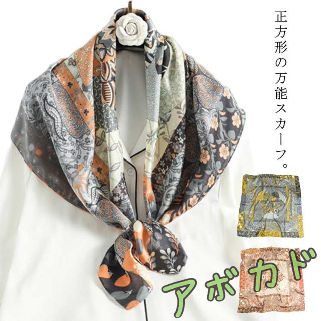 大判 正方形 スカーフ 90cm 総柄 花柄 柄 レディース ストール シルク調 ハンダナスカーフ ヘアクセサリー バッグチャーム バッグスカーフ 母の日ギフト 母の日プレゼント