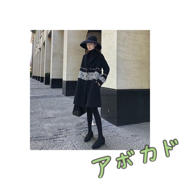 コート レディース チェスターコート ロング丈 オーバーコート 通勤 OL ゆったり 長袖 千鳥柄 メルトンコート カジュアル 防風
