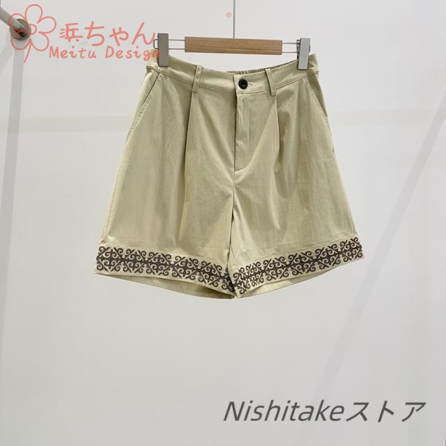 レディース夏用 民族風刺繍がおしゃれ Aラインシルエット ハイウエスト