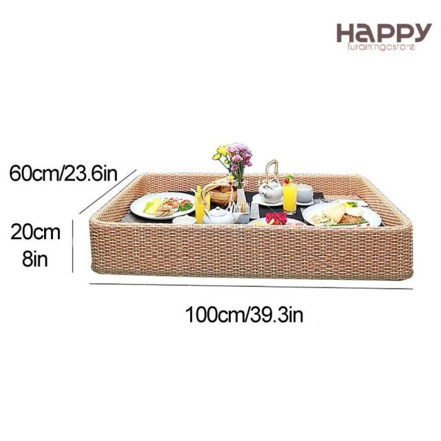 プール用フローティングトレイ 正方形の籐製プールテーブル、ドリンク、スナック、必需品用の水泳用フローティングサービングトレイ - ほとんどのプールサイズに