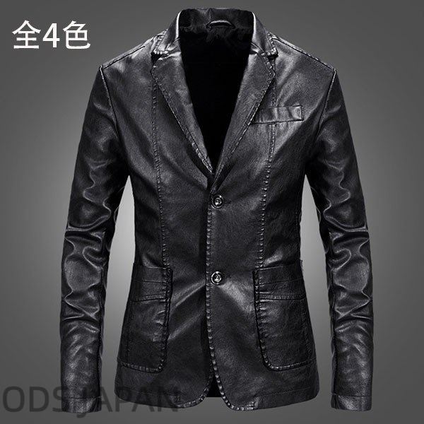 レザージャケット メンズ アウター 春秋冬 長袖 革ジャン PUジャケット ライダースジャケット テーラード 立ち襟 無地 ショート丈 大きいサイズ おしゃれ 防寒
