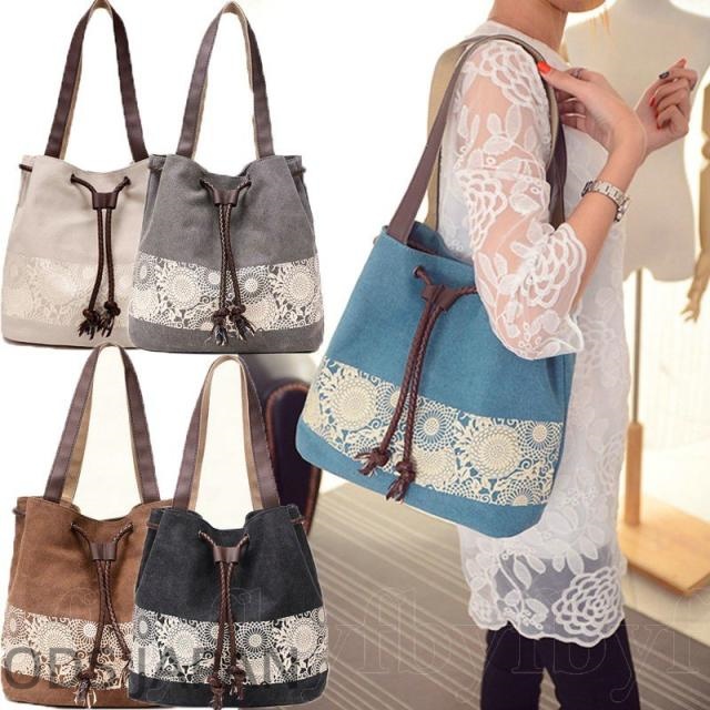 ショルダーバッグ 斜め掛け レディース トート バッグ レース プリント キャンバス 鞄 帆布 コットン 斜めがけ 2way 通勤 通学 カジュアル