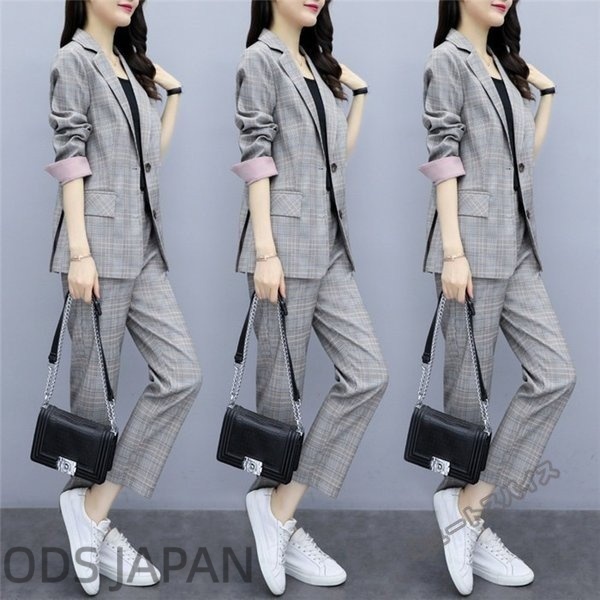 セットアップ レディース 40代 きれいめ おしゃれ 着痩せ 秋 冬 チェック柄 上下セット 2点セット テーラードジャケット スーツ 通勤 大きいサイズ 30代 50代